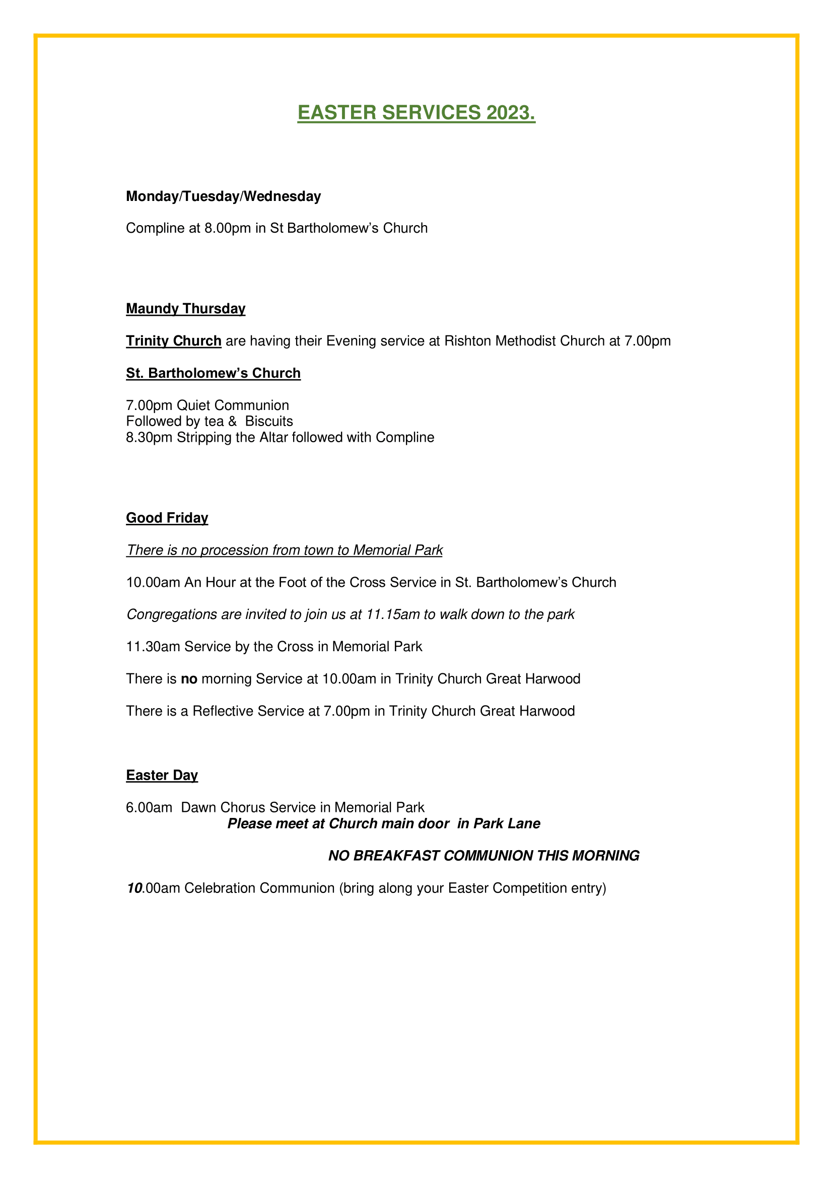 EASTER SERVICES 2023 - St Bartholomew's Church
